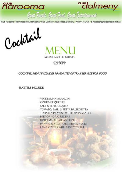 Cocktail-menu - Club Narooma & Club Dalmeny