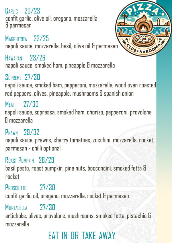 pizza menu - Club Narooma & Club Dalmeny